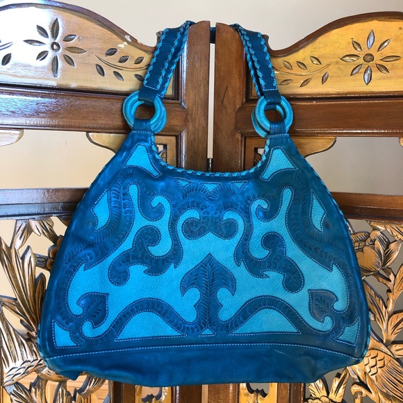 Leaders In Leather | Bags | Leaders In Leather Teal Ornate Leather Bag ...